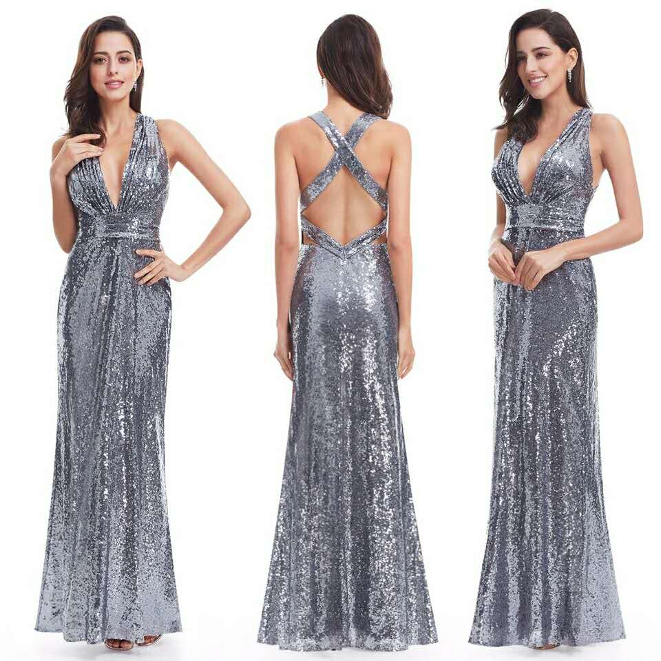 Sexy Sequins V-neck Sleeveless Long Prom Dress 2018 on Luulla